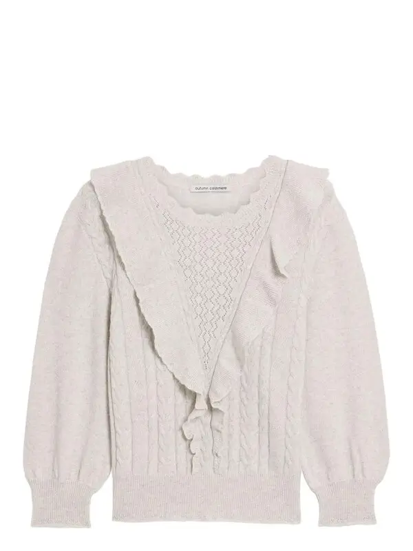 Autumn Cashmere Ruffled Cable-knit Cashmere Sweater - Light Gray