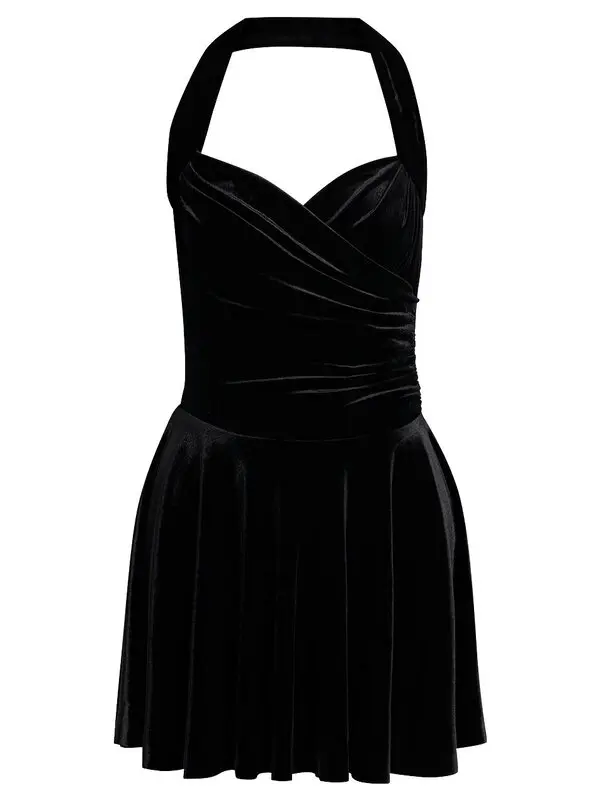 Norma Kamali Cayla Wrap-effect Velvet Halterneck Mini Dress - Black