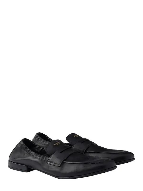 Prada Shuffle Antiqued Leather Loafers - Black