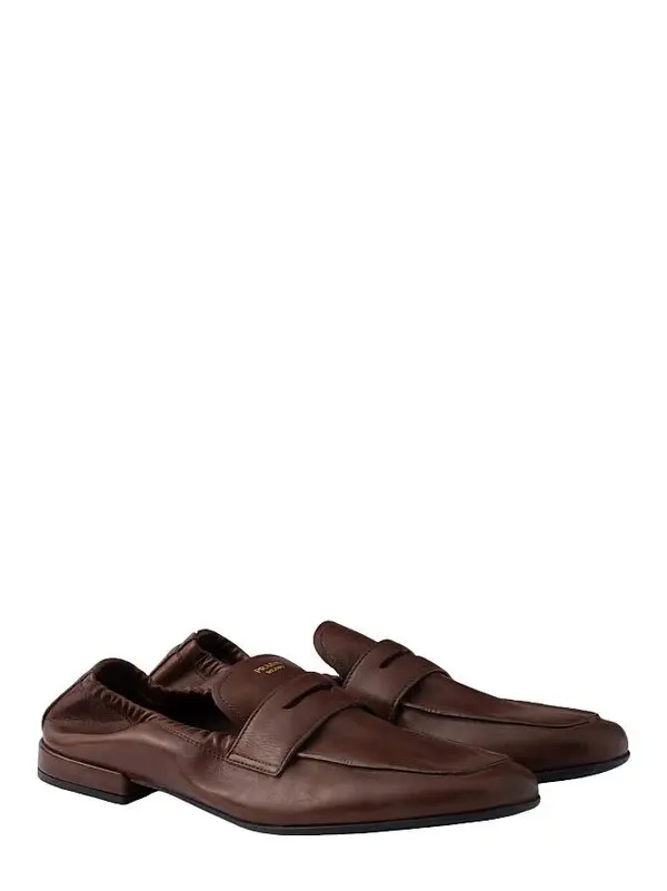 Prada Shuffle Antiqued Leather Loafers - Brown