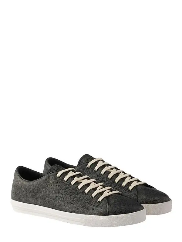 Prada Aged-effect Leather Low Top Sneakers - Black