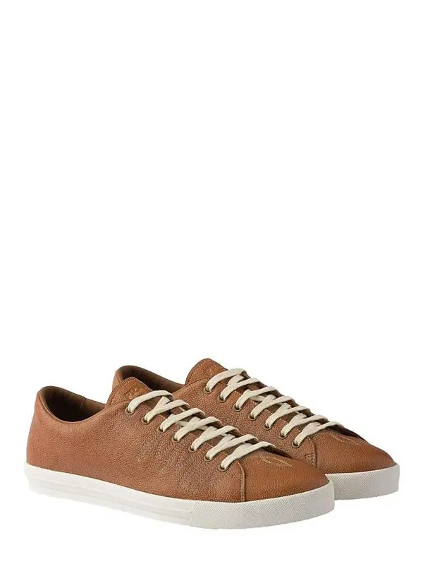 Prada Aged-effect Leather Low Top Sneakers - Brown