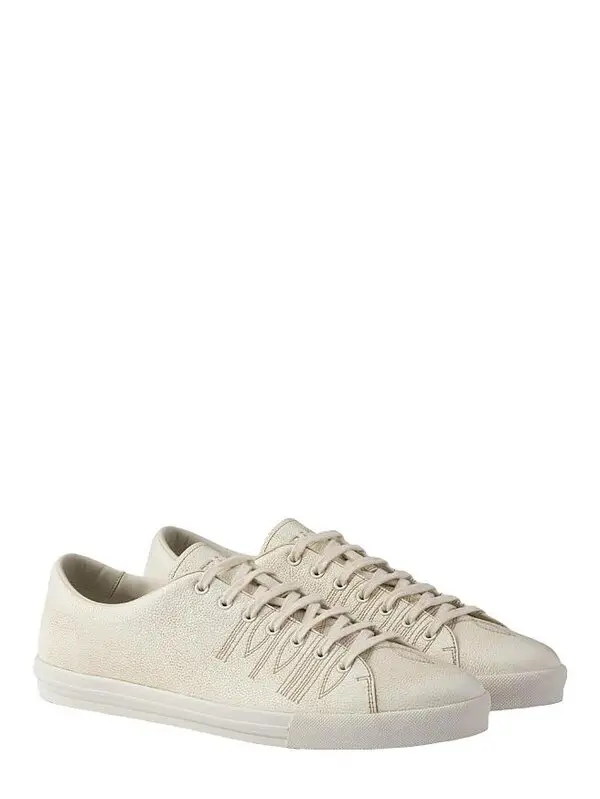 Prada Aged-effect Leather Low Top Sneakers - Chalk White