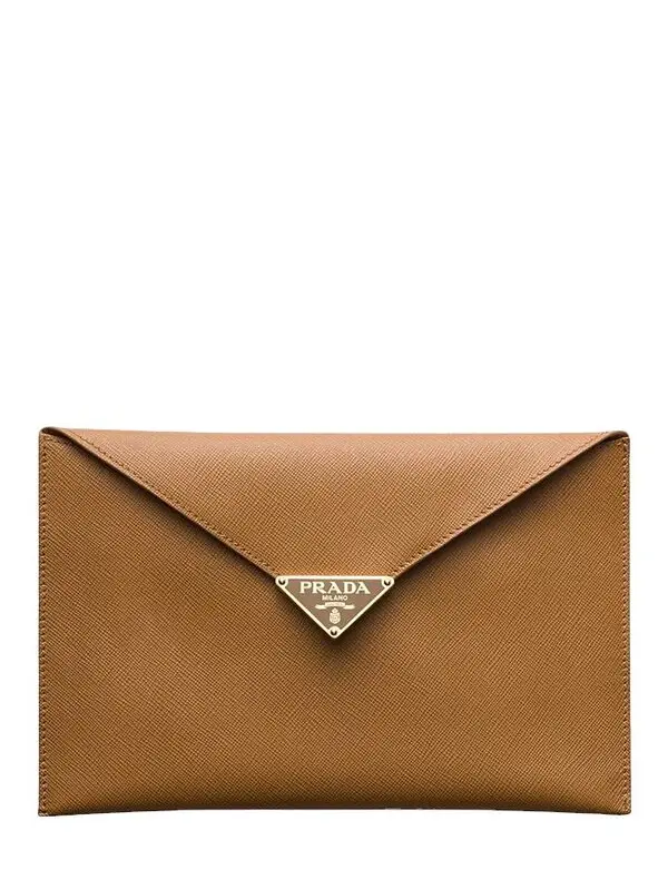 Prada Saffiano Leather Envelope Clutch With Card Slots - Brown