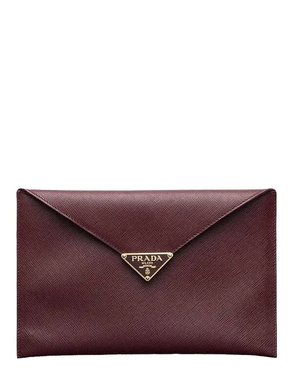 Prada Saffiano Leather Envelope Clutch - Burgundy