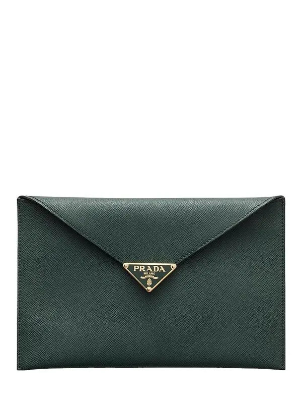 Prada Saffiano Leather Envelope Clutch - Green