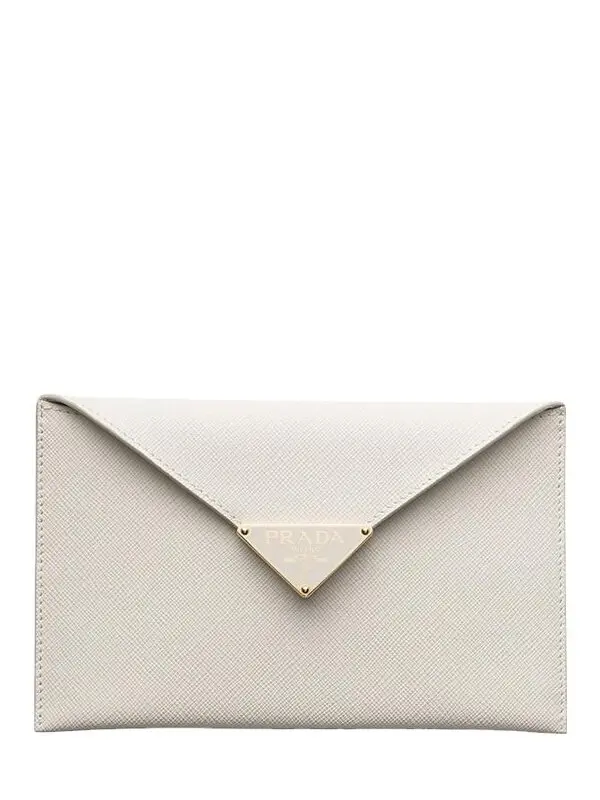 Prada Saffiano Leather Envelope Clutch With Card Slots - Neutral