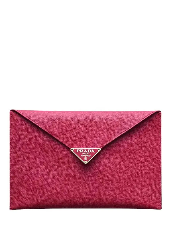 Prada Saffiano Leather Envelope Clutch With Card Slots - Pink