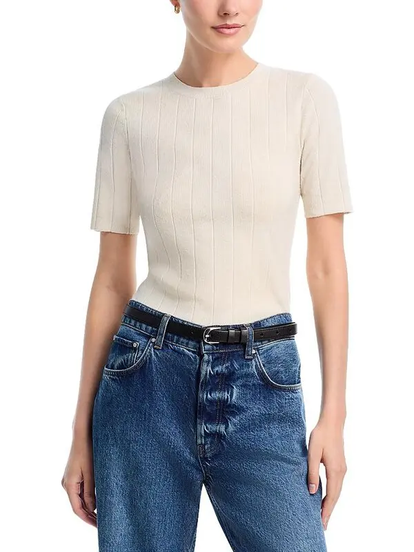 French Connection Marley Knit Round Neck Top - Porcelain Cream