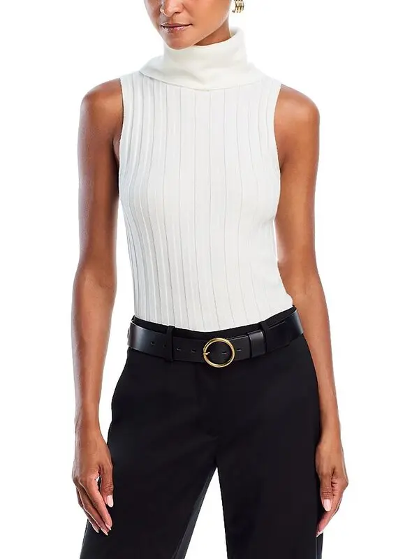 French Connection Padma Fine Knit Turtleneck Tank Top - Porcelain Cream
