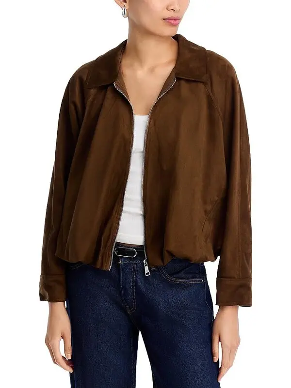 Steve Madden Faux Suede Bubble Bomber Jacket - Chestnut