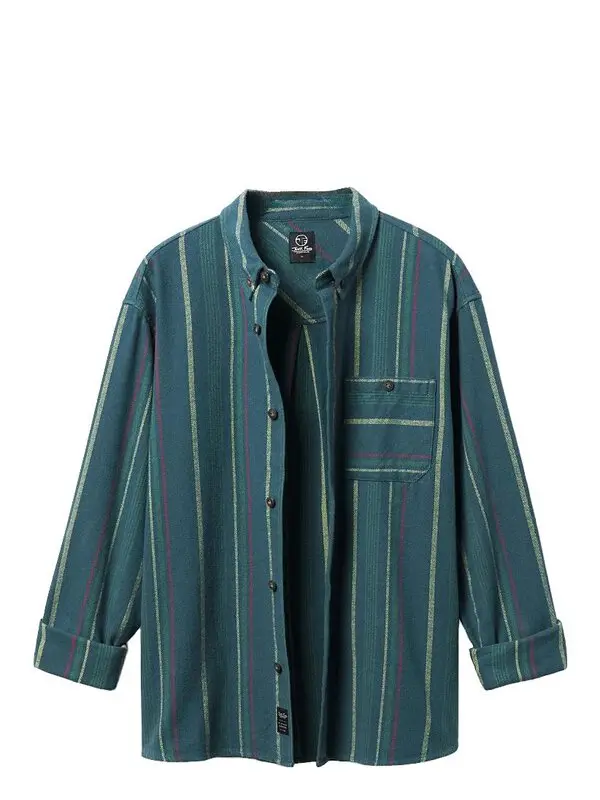 Junk Food Clothing Stripe Flannel Shirt - Black Sea Combo