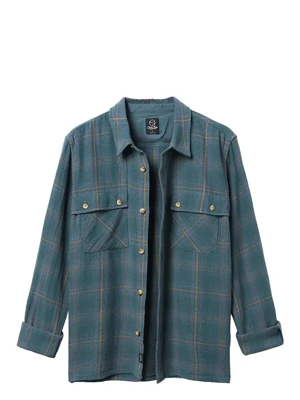 Junk Food Clothing Twill Plaid Boxy Shirt - Black Sea Combo