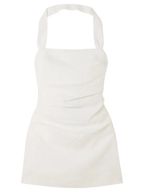 SIR. Noemi Ruched Linen Halterneck Mini Dress - Neutrals