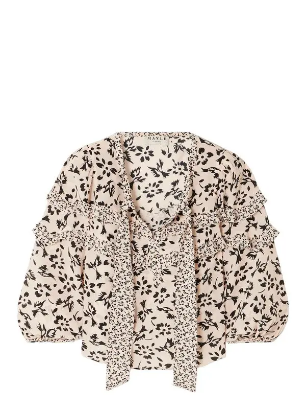 Maison Mayle Majorelle Floral-print Silk Crepe De Chine Blouse With Tie Details And Ruffles - Multi