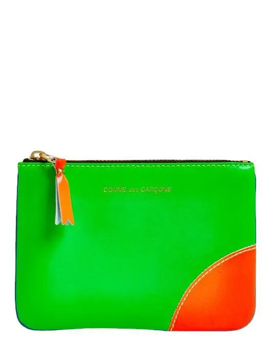 Comme Des Garçons Super Fluo Leather Zip Pouch - Green/blue