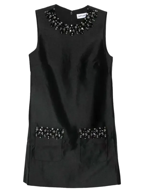 SELF-PORTRAIT Embellished-pocket Mini Dress - Black