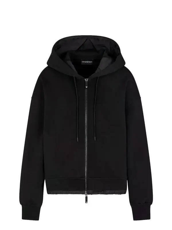 Emporio Armani Zip-up Hoodie With Quilted Hem - Black