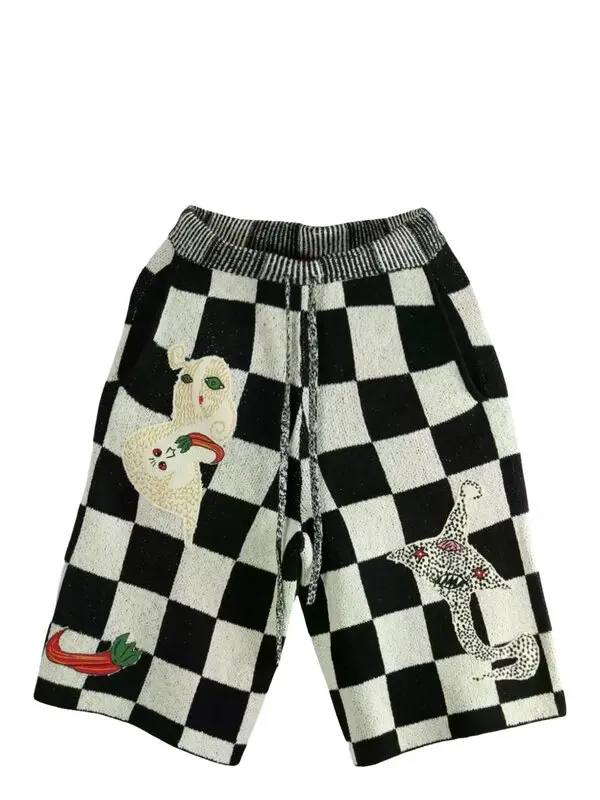 THE ELDER STATESMAN Nora Lite Creatures Check-pattern Shorts - Black