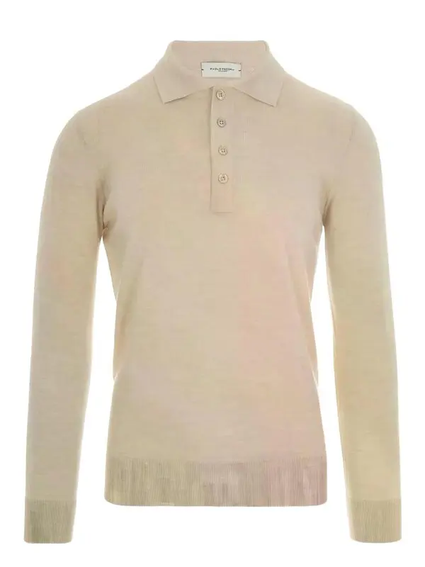 PAOLO PECORA Long-sleeve Virgin-wool Polo Shirt - Neutrals