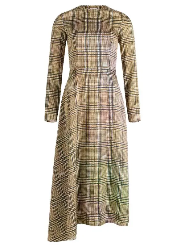Patou Check-print Asymmetric Dress - Neutrals