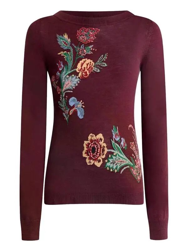 Etro Floral-embroidered Jacquard Sweater - Red
