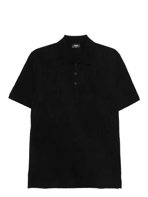 Fendi Textured Button Polo Shirt - Black