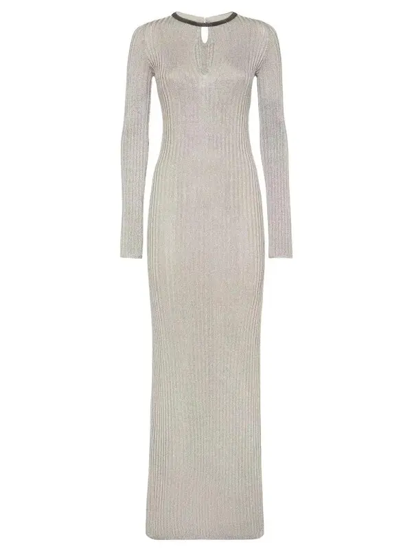 Brunello Cucinelli Keyhole-neck Ribbed Maxi Dress - Neutrals