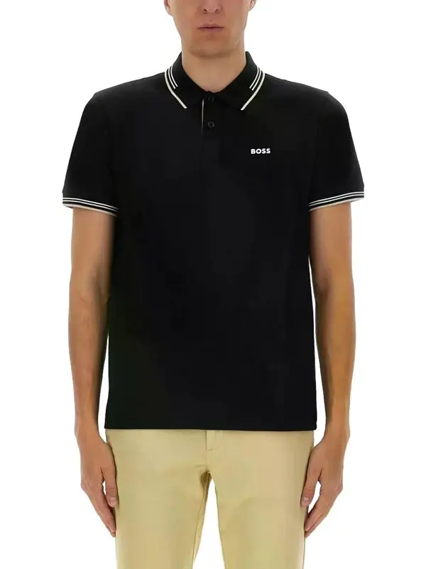 BOSS Tipped Polo Shirt - Black