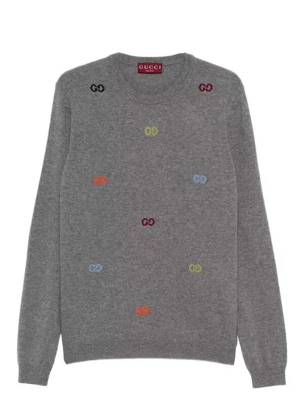 Gucci Embroidered Logo Cashmere Sweater - Grey