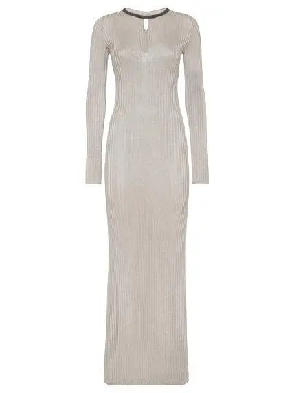 Brunello Cucinelli Sparkling Knit Dress With Monili - Sand