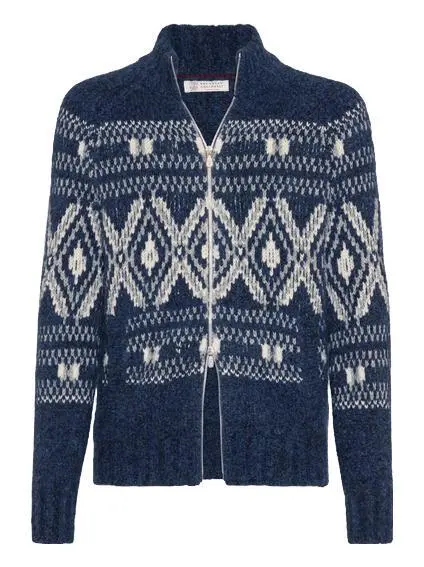 Brunello Cucinelli Jacquard Cardigan - Navy Blue