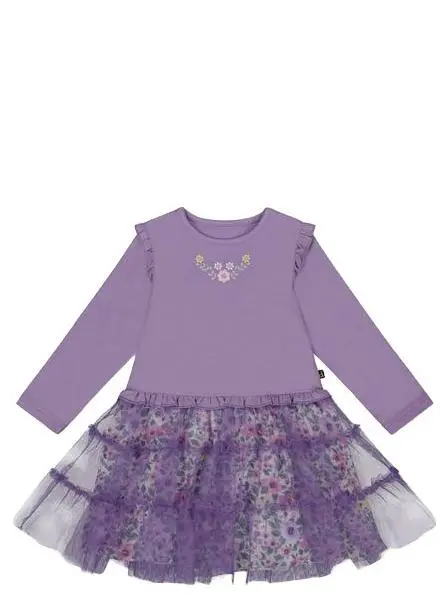 DEUX PAR DEUX Bi-material Dress With Muslin And Mesh Skirt - Purple Gray