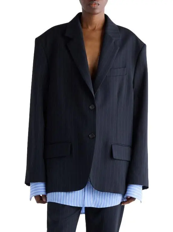 Acne Studios Julaga Layered Fluid Pinstripe Blazer - Navy