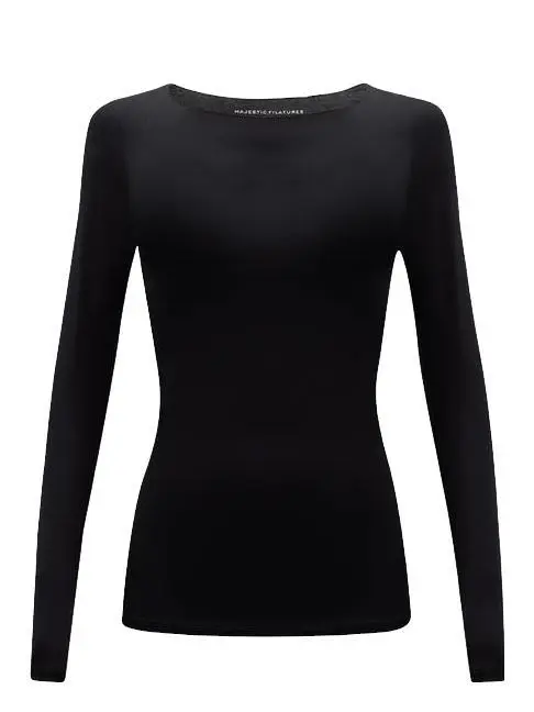 Majestic Filatures Soft Touch Long Sleeve Boatneck T-shirt - Noir
