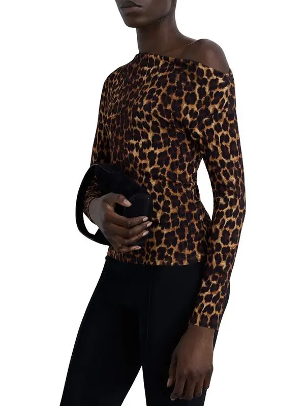 Mango Asymmetric Leopard Print Top - Brown