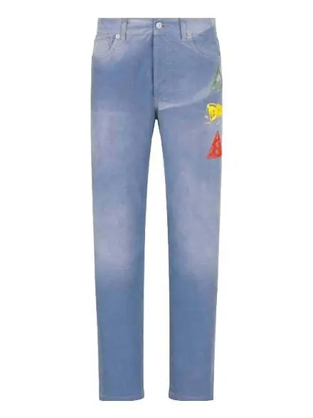 Dior Logo Patch Straight Fit Jeans - Light Blue