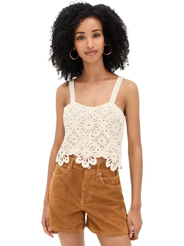 LE BOP Crochet Floral Tank - Antique White