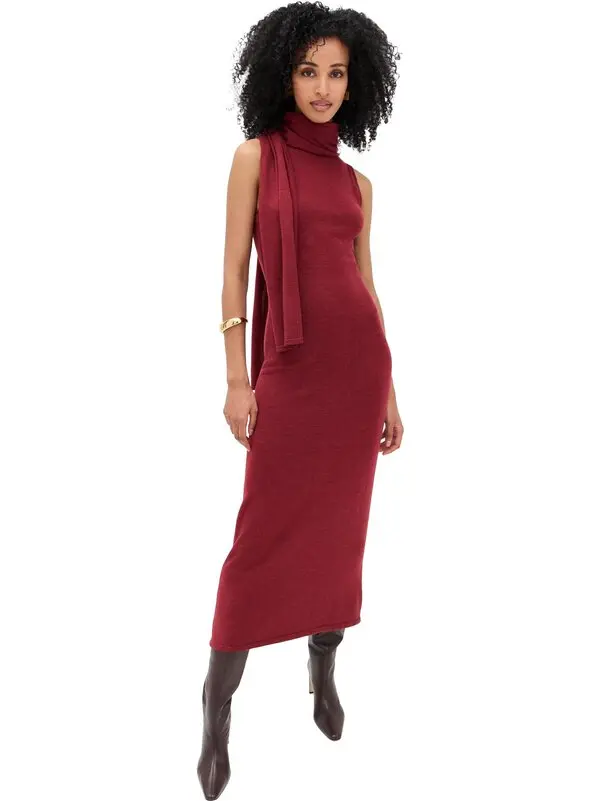 Staud Canal Midi Dress With Scarf - Sangria