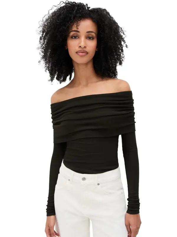 Enza Costa Silk Rib Off-shoulder Top - Coffee Bean