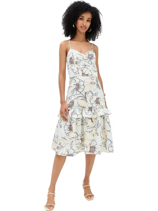 TRUTH Paneled Floral Midi Dress - Blue Tropic Print