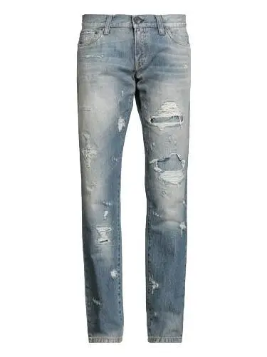 Dolce & Gabbana Tapered Jeans With Leather Trims - Blue
