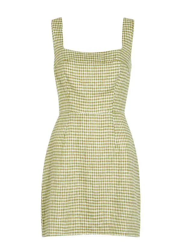 REFORMATION Celosia Gingham-jacquard Linen Mini Dress - Green