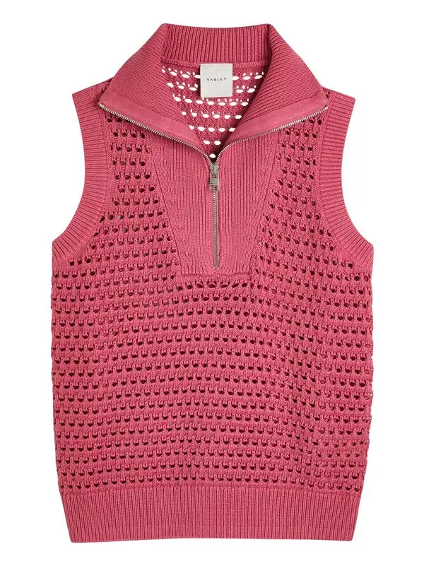 Varley Bains Half Zip Open-knit Tank - Rose