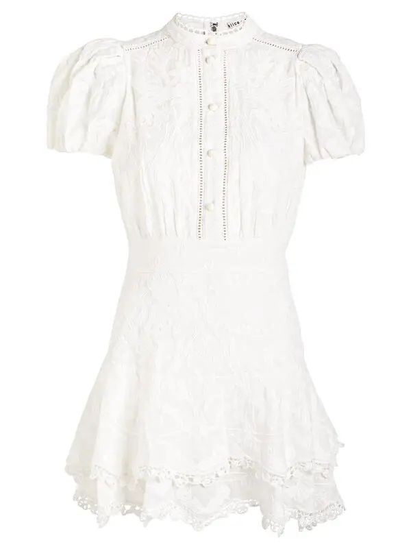 Alice + Olivia Loryn Floral-embroidered Cotton Mini Dress - Off White