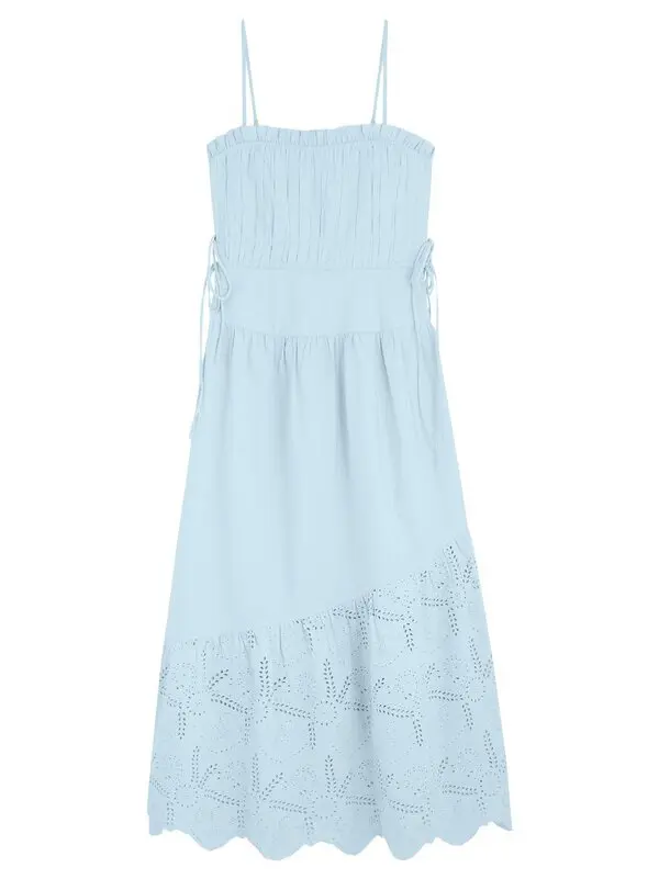 DAMSON MADDER Kelia Pleated Cotton Midi Dress - Blue