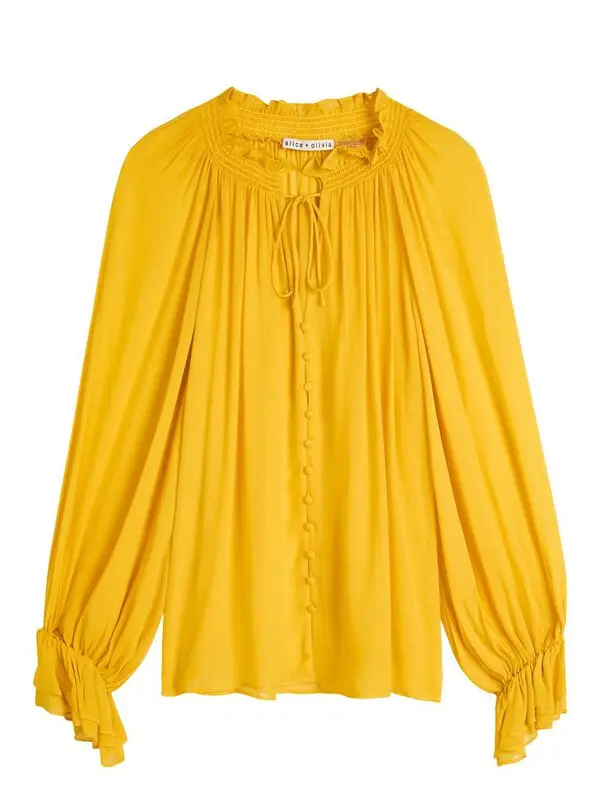 Alice + Olivia Josephine Semi-sheer Chiffon Blouse - Yellow