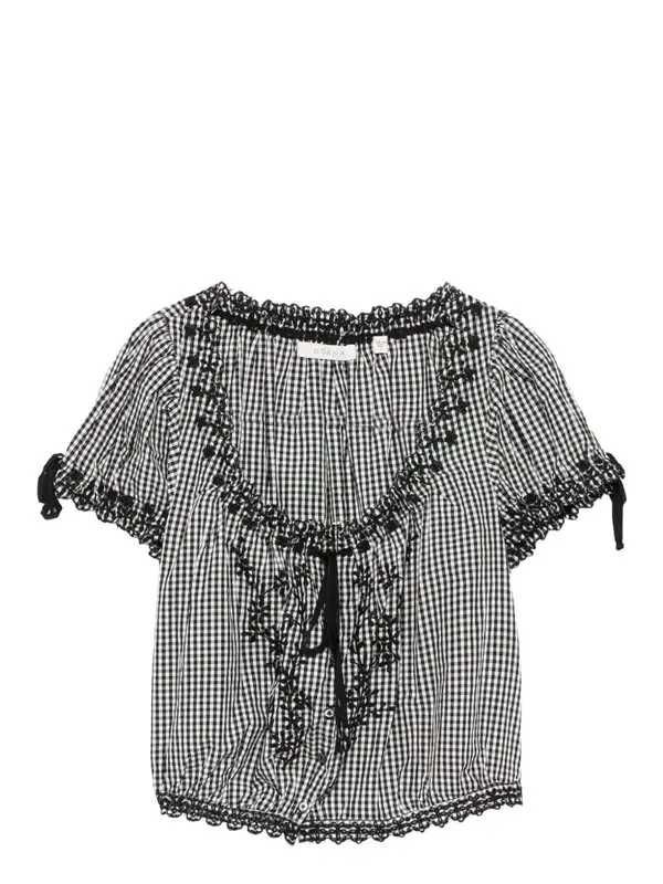 DÔEN Nera Gingham Cropped Blouse - Black