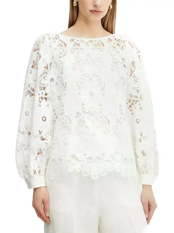 Luisa Spagnoli Floral-lace Balloon-sleeve Blouse - White