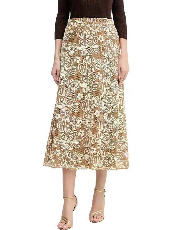 Luisa Spagnoli Floral Embroidered Flared Skirt - Brown